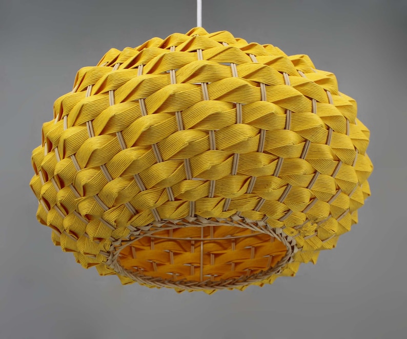 Yellow Paper Rope Pendant Light: Round Woven Lampshade, Width 15" - Etsy