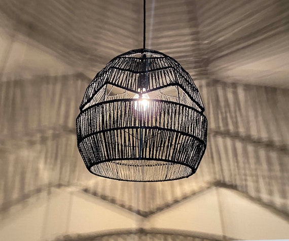 Handwoven From Black Paper Rope Pendant Light Welcome to | Etsy