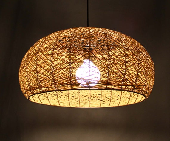 Hand Woven Hemp Rope Pendant Light Room Ceiling Lighting | Etsy