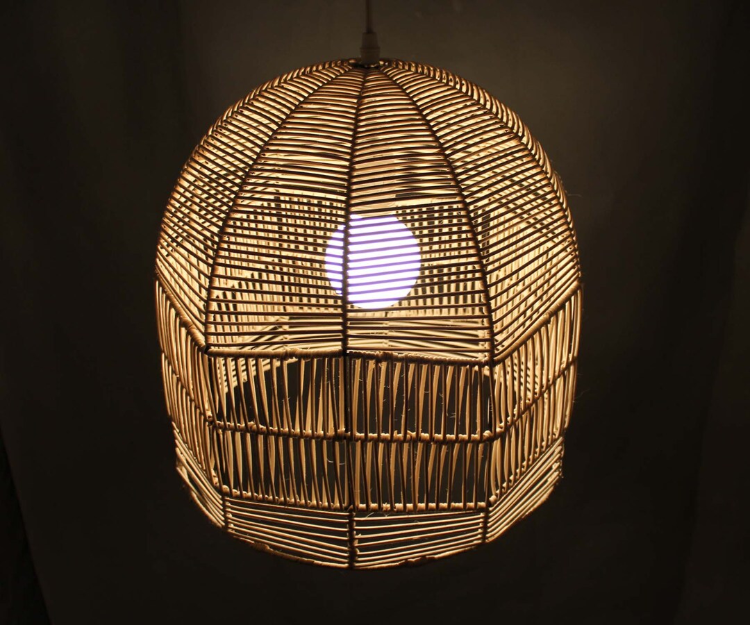 Natural Rattan Pendant Light, Bell Lampshade, Pastoral Lighting - Etsy