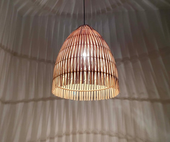Thin Rattan Basket Pendant Light Handwoven From Rattan - Etsy