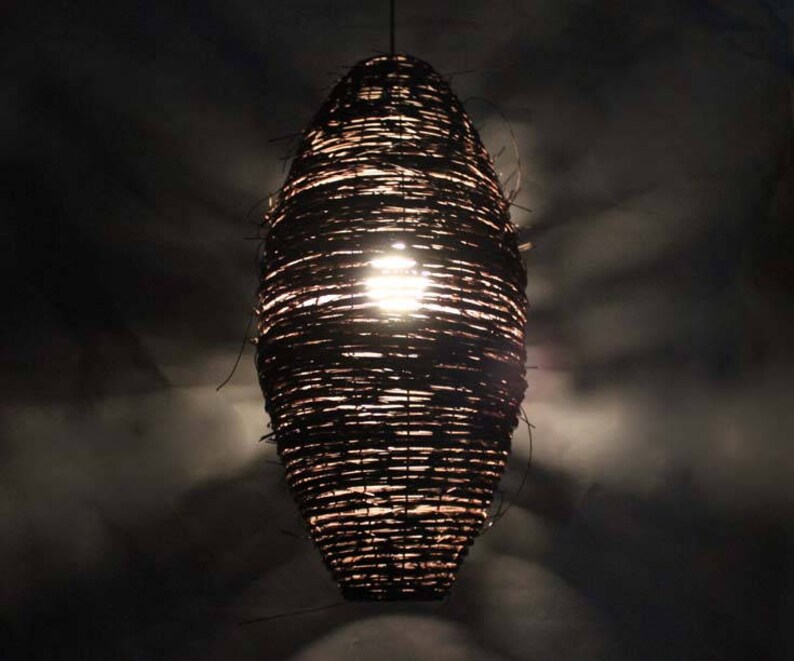 Dark Brown Cocoon Shaped Rattan Pendant Lights-wild Style | Etsy