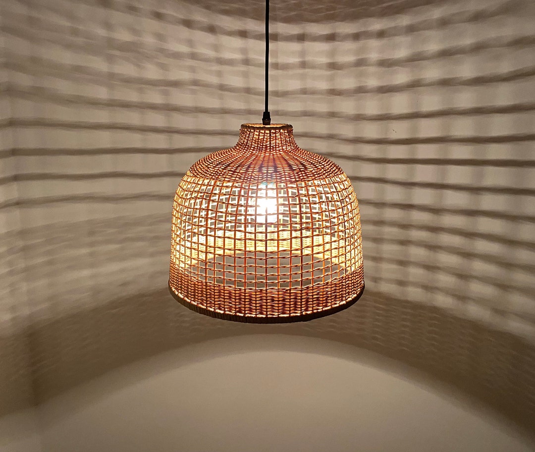 Rattan and Bamboo Basket Pendant Light Shade's Option Width 10'' OR 13. ...