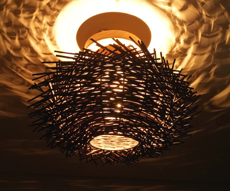 Black Rattan Bird Nest Flush Mount Fixture Diameter 30 Cm / - Etsy