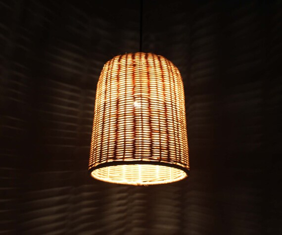 Small Cylindrical Rattan Pendant Light Rattan Chandelier | Etsy