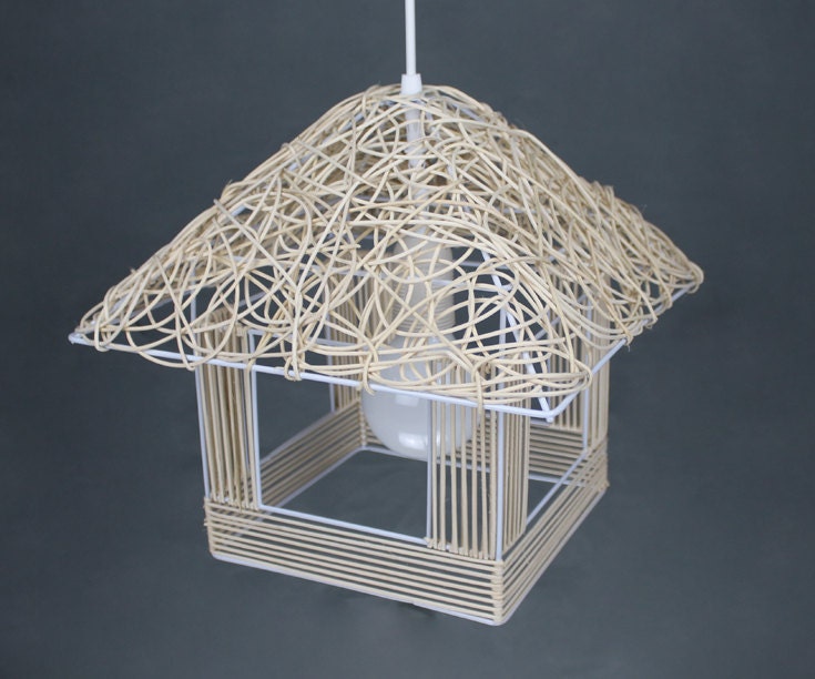 Small House Shape Rattan Pendant Lights-Hand Woven Rattan | Etsy