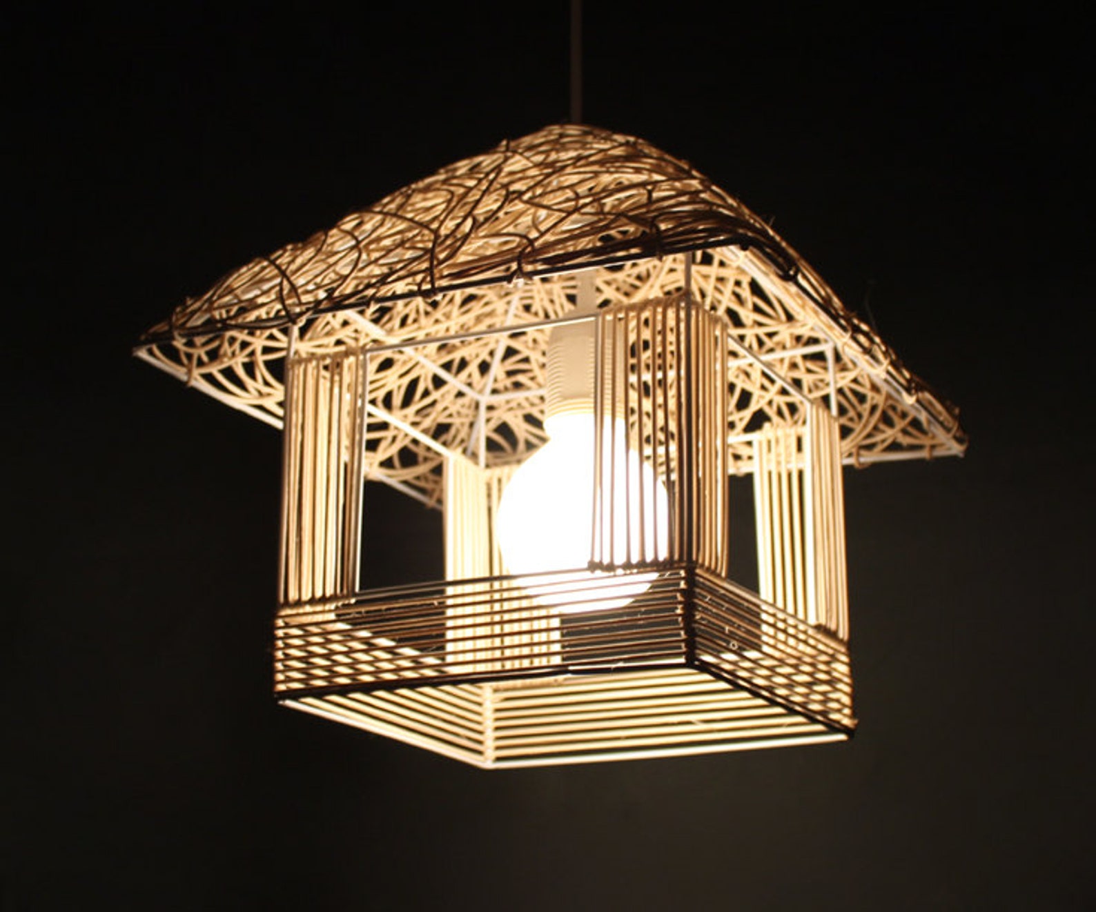 Small House Shape Rattan Pendant Lights-hand Woven Rattan - Etsy