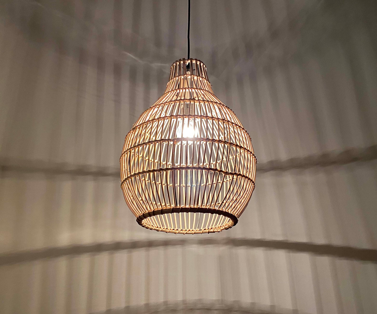 Mixed Natural Rattan and Black Rattan Pendant Lights - Shade's Height ...
