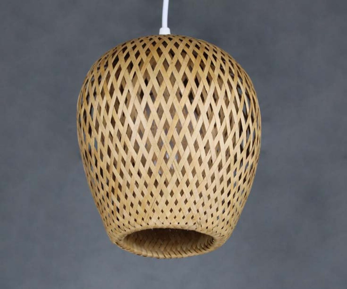 Double Lamp Shade Hand Woven From Bamboo Pendant Lamp One E27 | Etsy