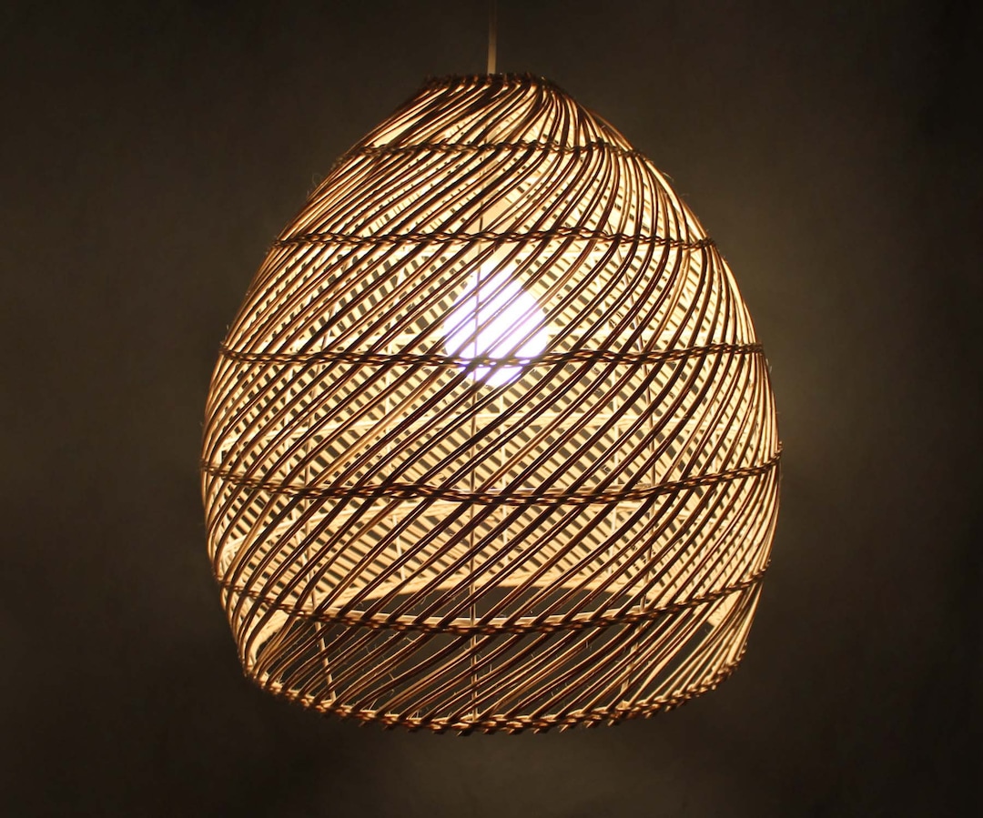 Sloping Hand Woven Process Rattan Pendant Light -rustic Lighting ...