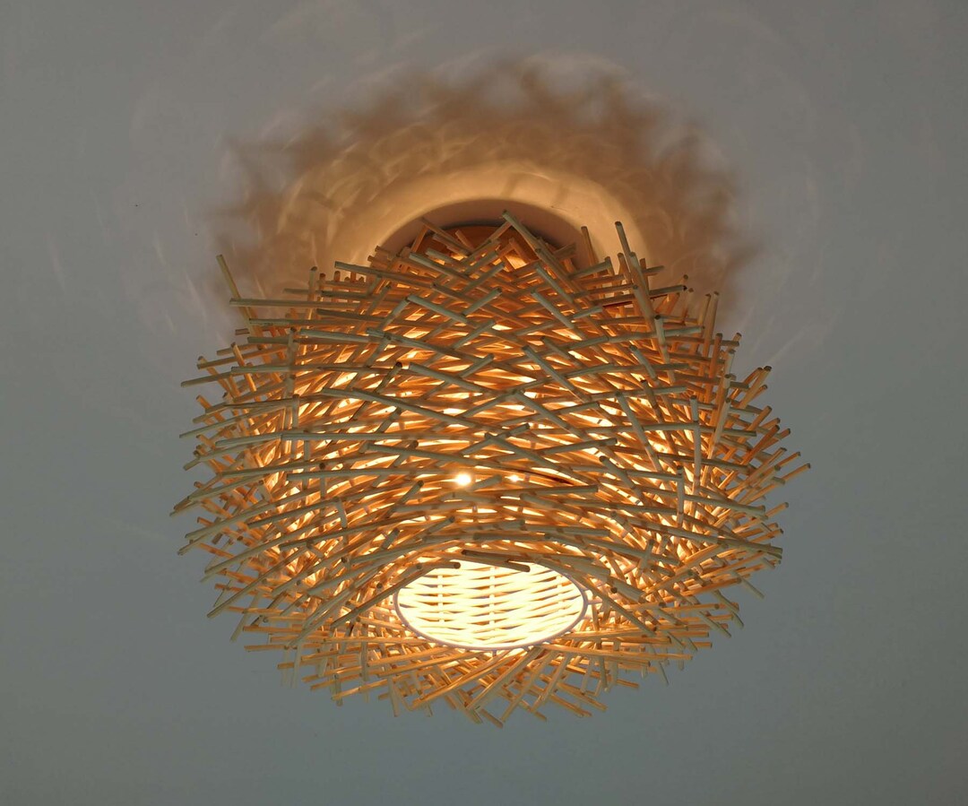 Natural Rattan Bird Nest Flush Mount Fixture Diameter 30 Cm - Etsy