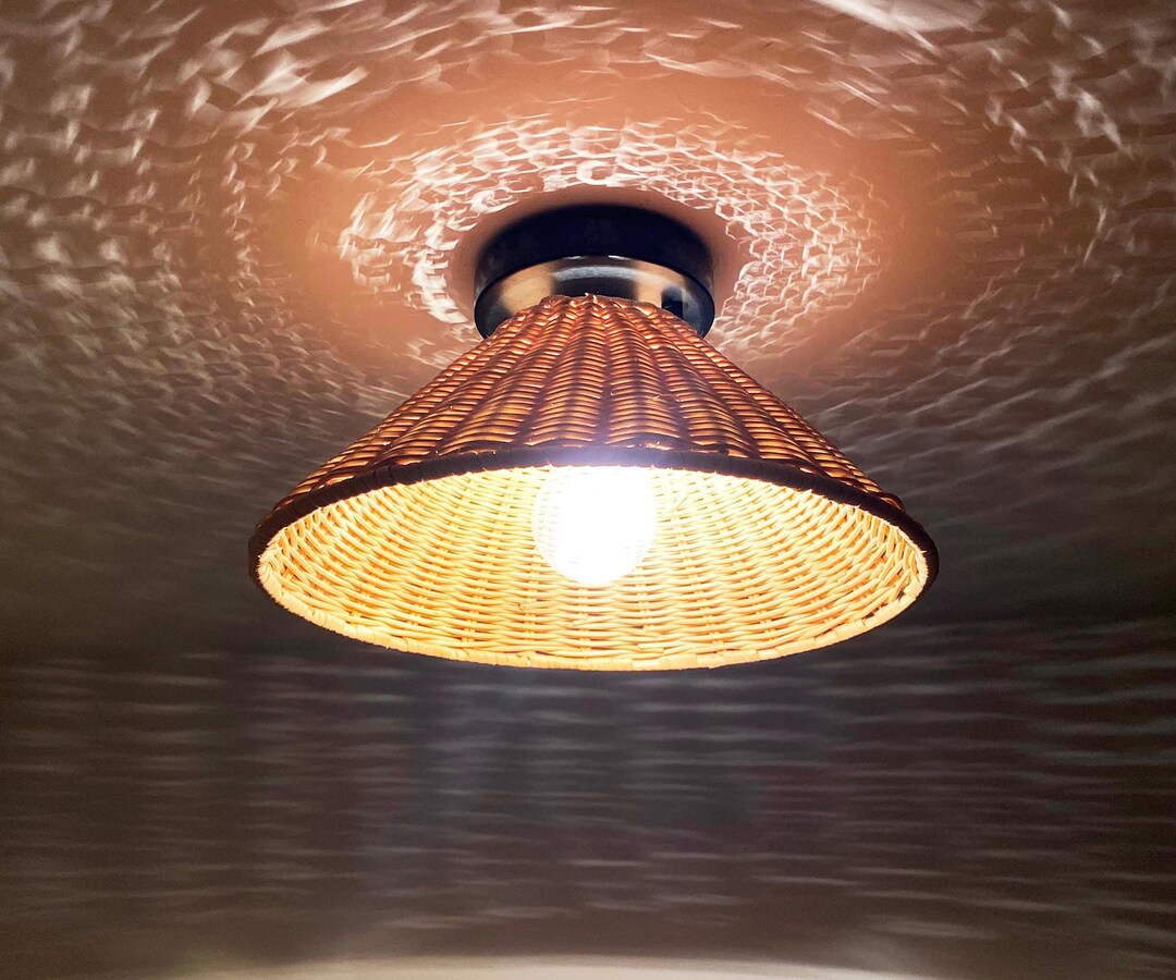 Handcrafted Rattan Woven Ceiling Light,natural Rattan Flush Mount Lamp,bohemian&rustic Decor ...