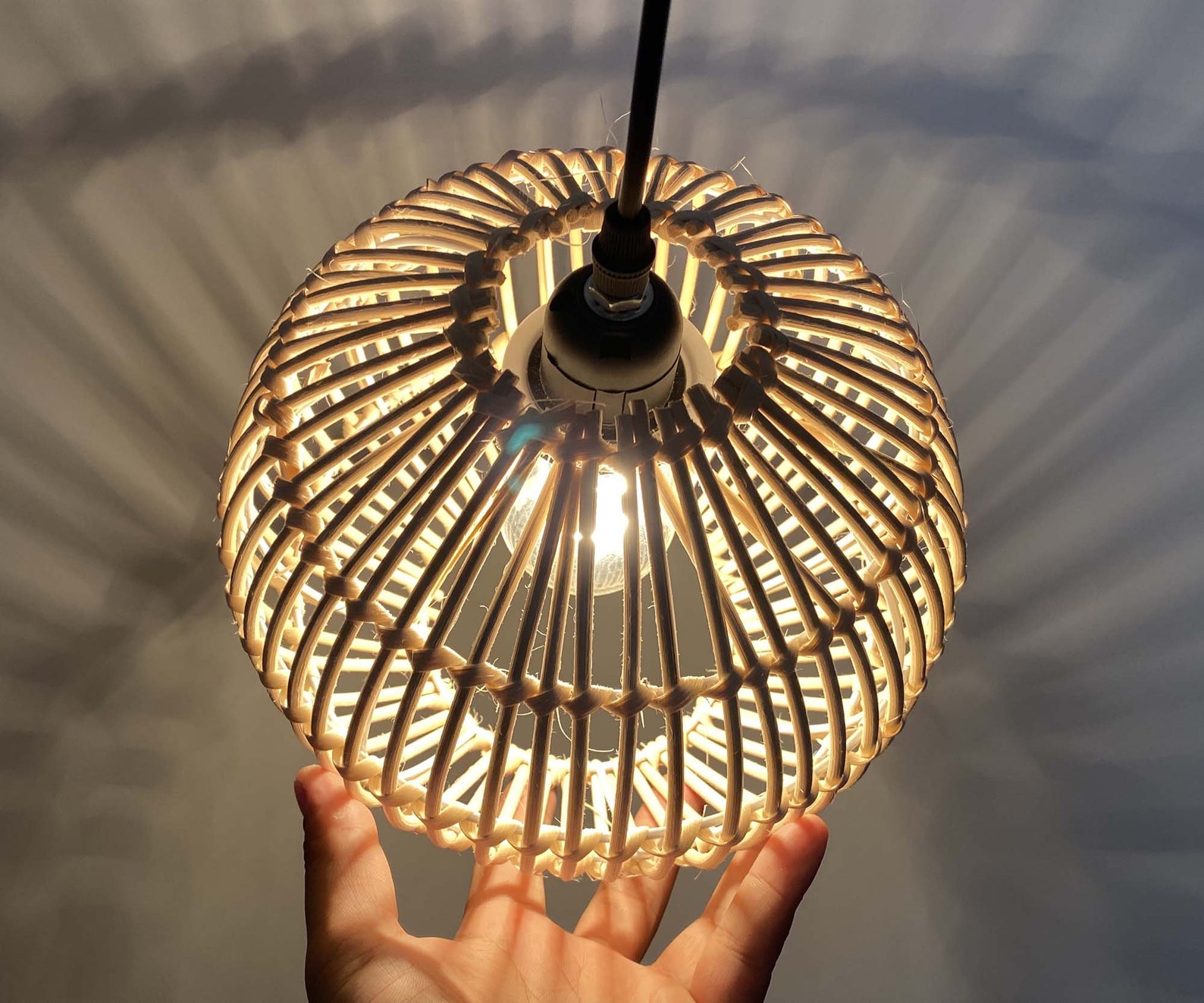 Small Spherical Rattan Pendant Light Natural Color Cloth - Etsy