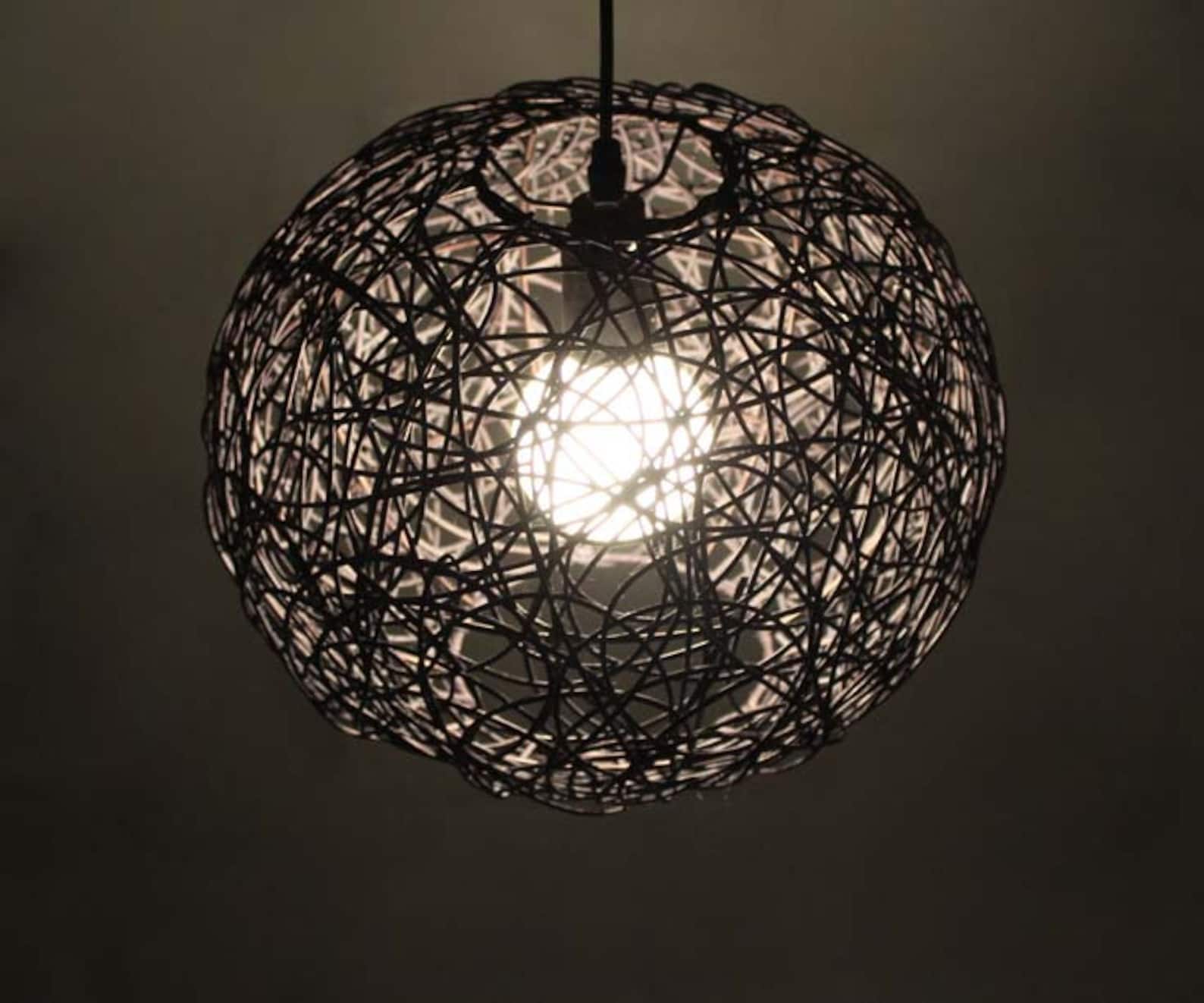 Black Rattan Sphere Pendant Lights Ball Fixtures Ceiling | Etsy