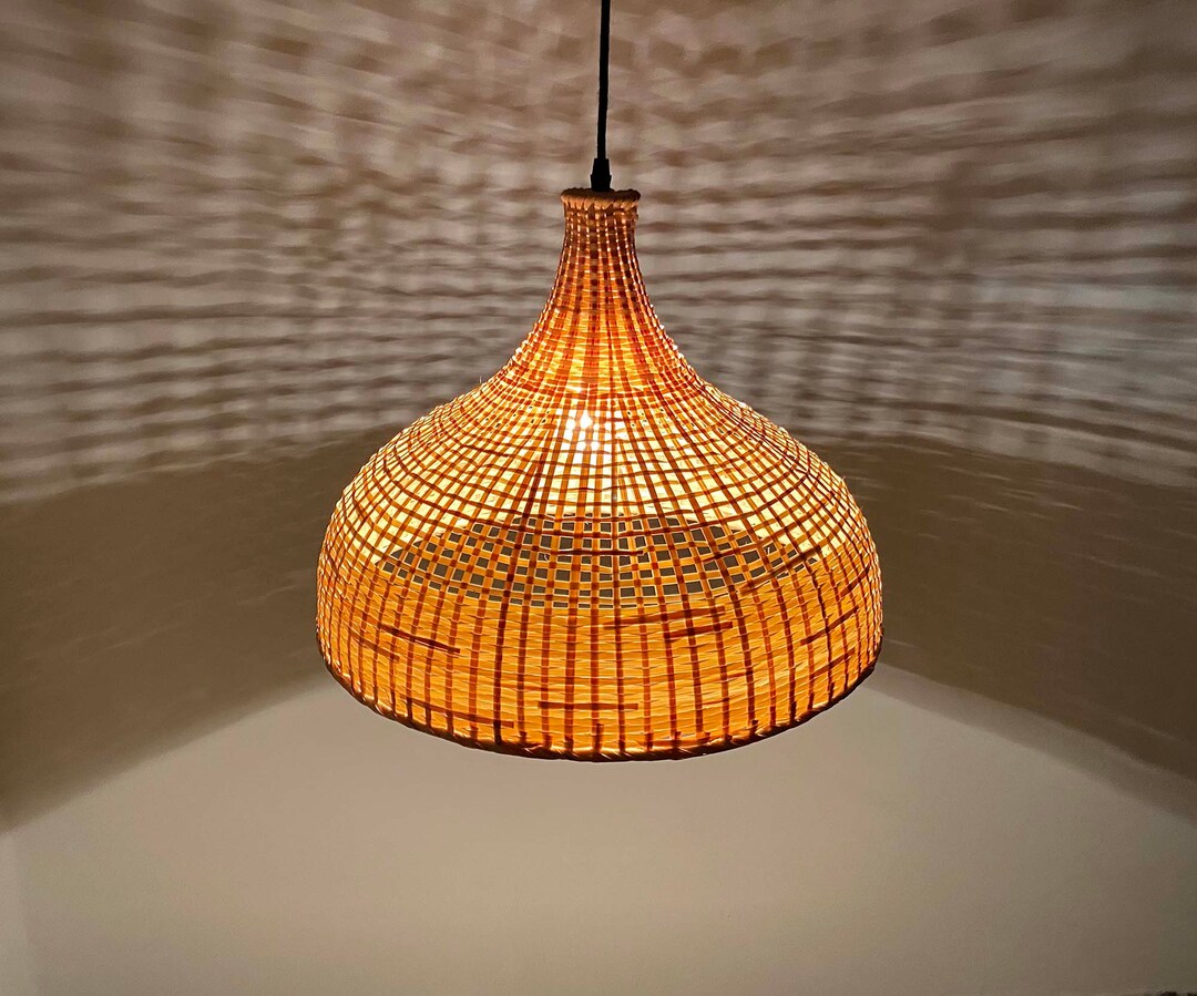 Cone-shaped Bamboo Pendant Light: Natural Woven Chandelier (17.7''x13.7 ...
