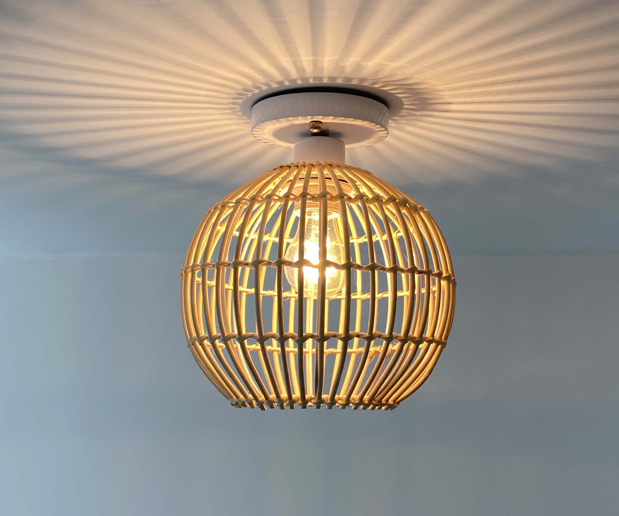 Small Spherical Rattan Flush Mount Lighting Fixture Ceiling | Etsy New ...