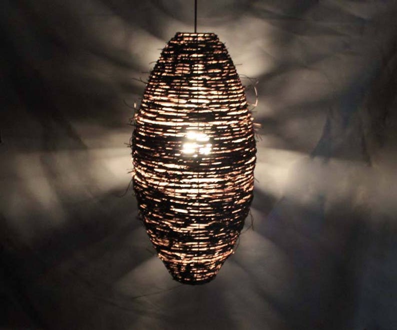 Dark Brown Cocoon Shaped Rattan Pendant Lights-wild Style | Etsy