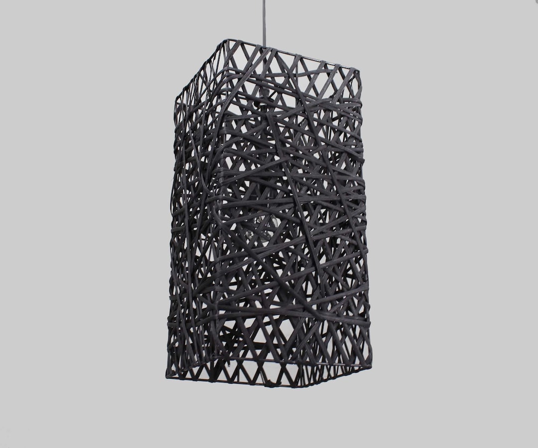 Cuboid Rattan Pendant Light - Black or Natural Woven Lighting - Etsy
