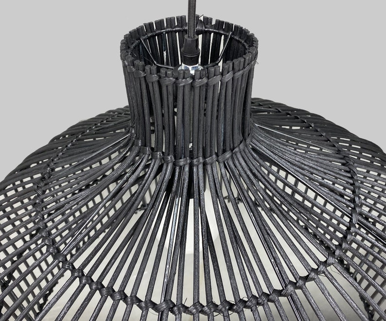 Black Rattan Bell-shaped Pendant Light Brown Lamp Shade | Etsy