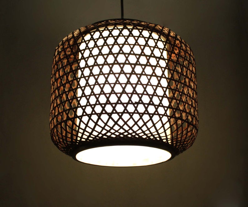 Brown Color Bamboo and Parchment Circular Pendant Lighting - Etsy