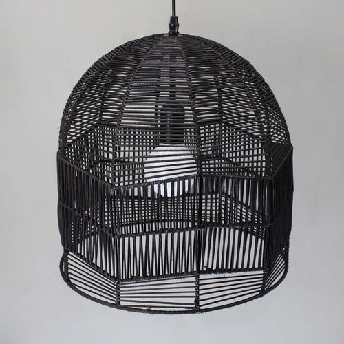 Black Rattan Bell-shaped Pendant Light Brown Lamp Shade | Etsy