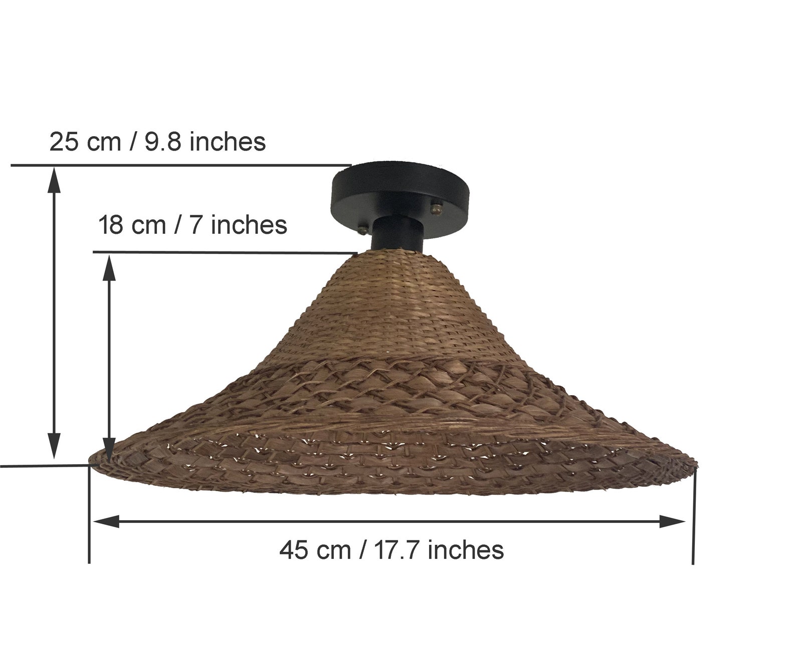 Rattan Sunshine Hat Ceiling Light - Boho Flush Mount Fixture - Etsy