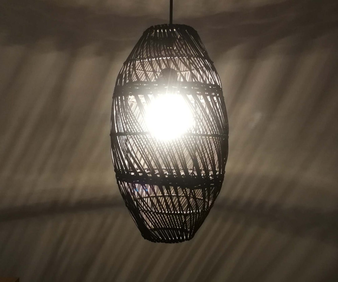 Black Rugby Shaped Rattan Pendant Light Hanging Lamps Black Lighting ...