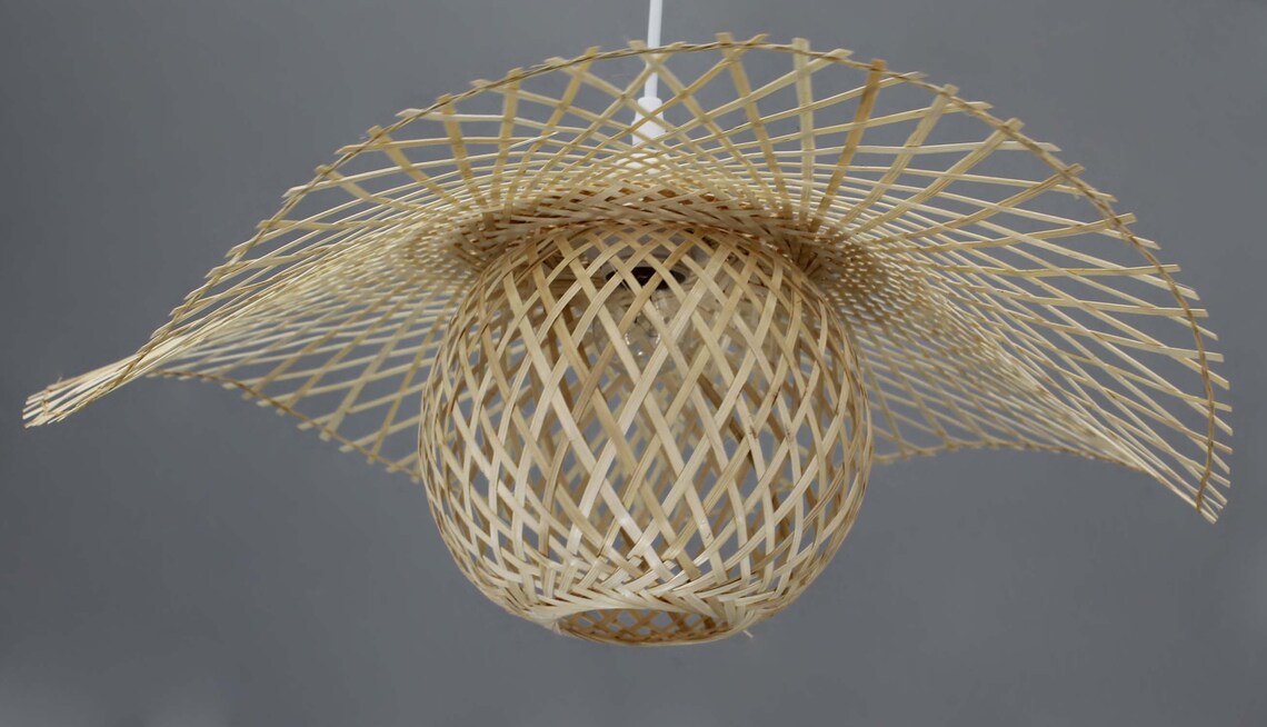 Wave Shaped and Small Sphere Lampshade Bamboo Pendant Light | Etsy