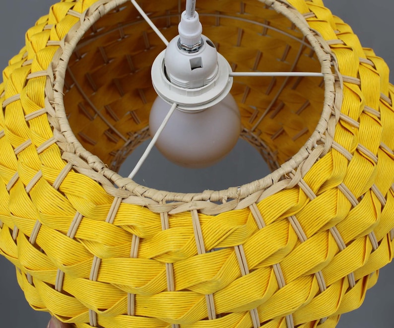 Yellow Paper Rope Pendant Light: Round Woven Lampshade, Width 15" - Etsy