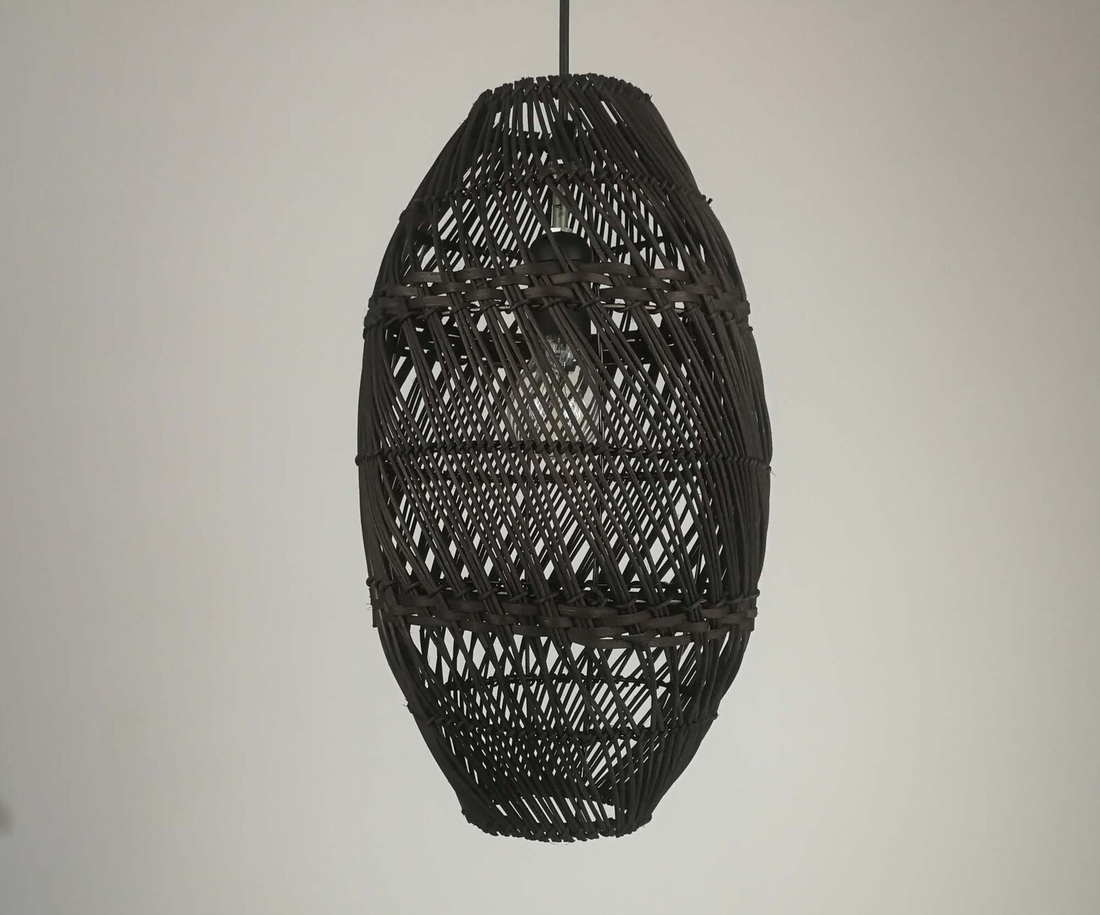Black Rugby Shaped Rattan Pendant Light - Hanging Lamps - Black ...