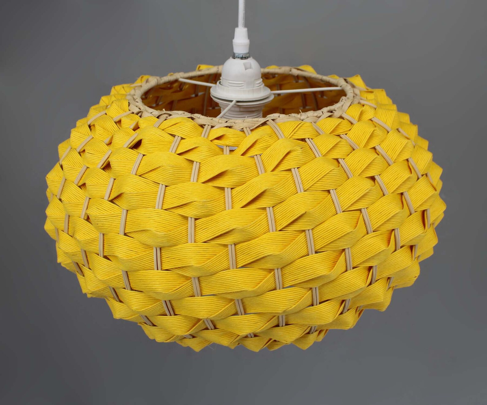Yellow Paper Rope Pendant Light: Round Woven Lampshade, Width 15" - Etsy