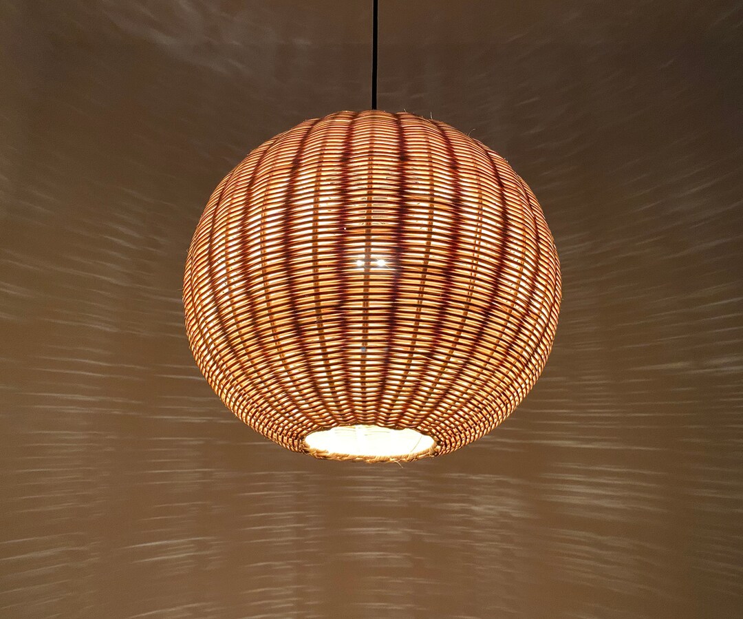 Natural Rattan Spherical Lighting Fixtures Rattan Pendant Light Rustic ...