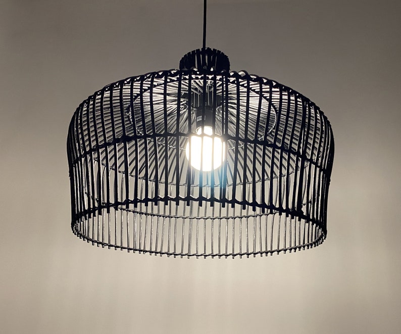 Black Rattan Bell-shaped Pendant Light Brown Lamp Shade | Etsy