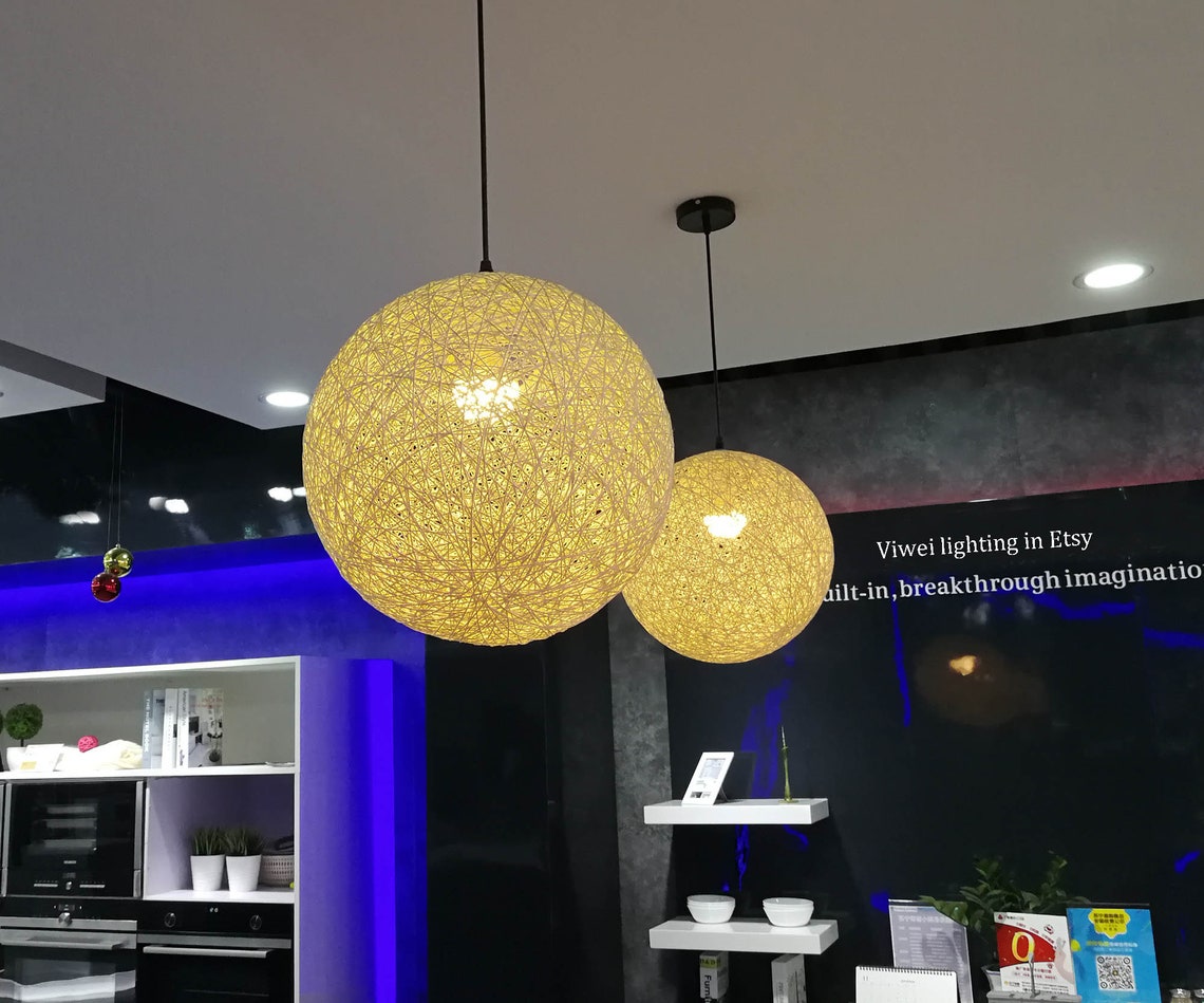 White or Black Rope Pendant Light Spherical Lighting - Etsy