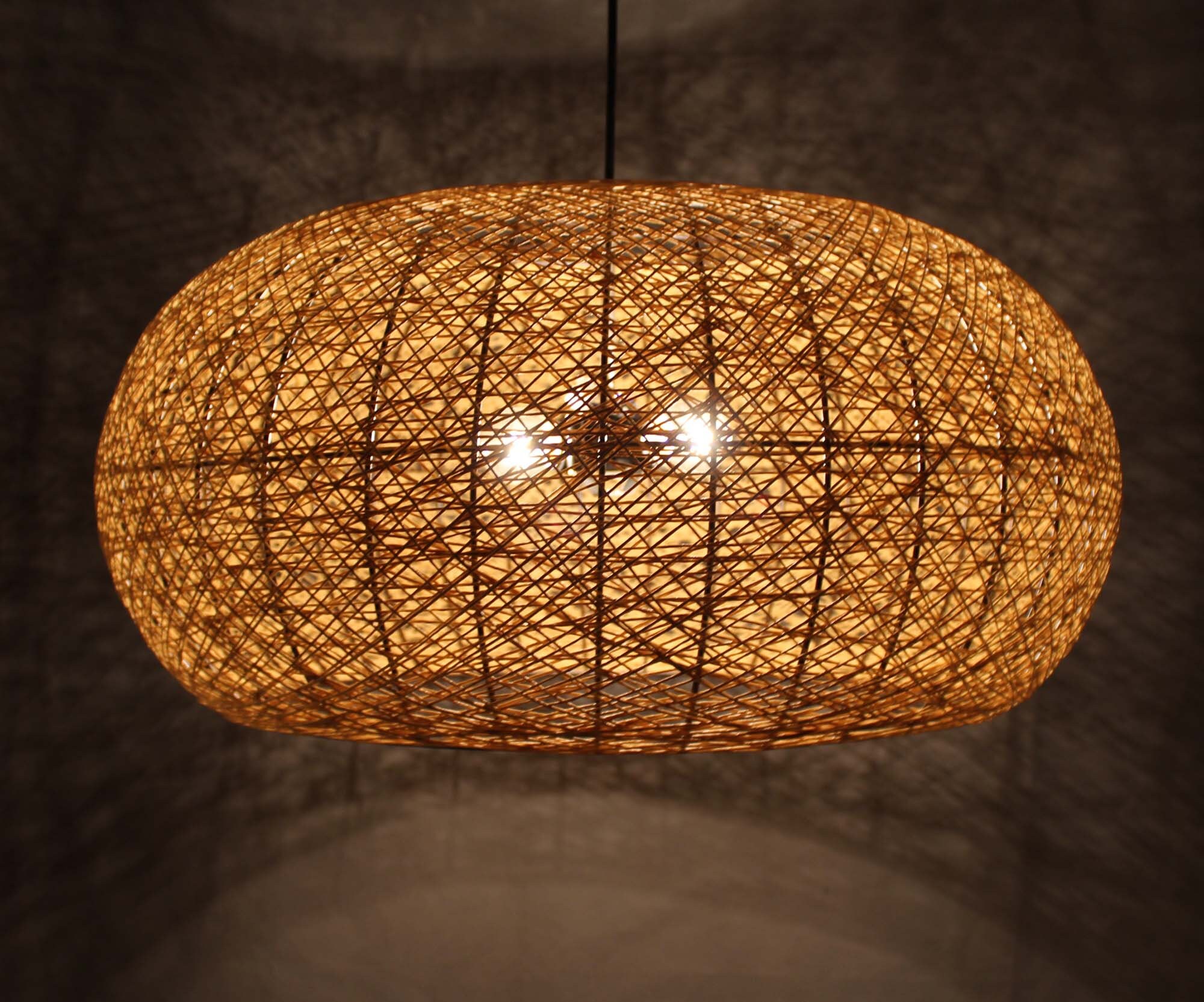 Hand Woven Hemp Rope Pendant Light-Diameter | Etsy