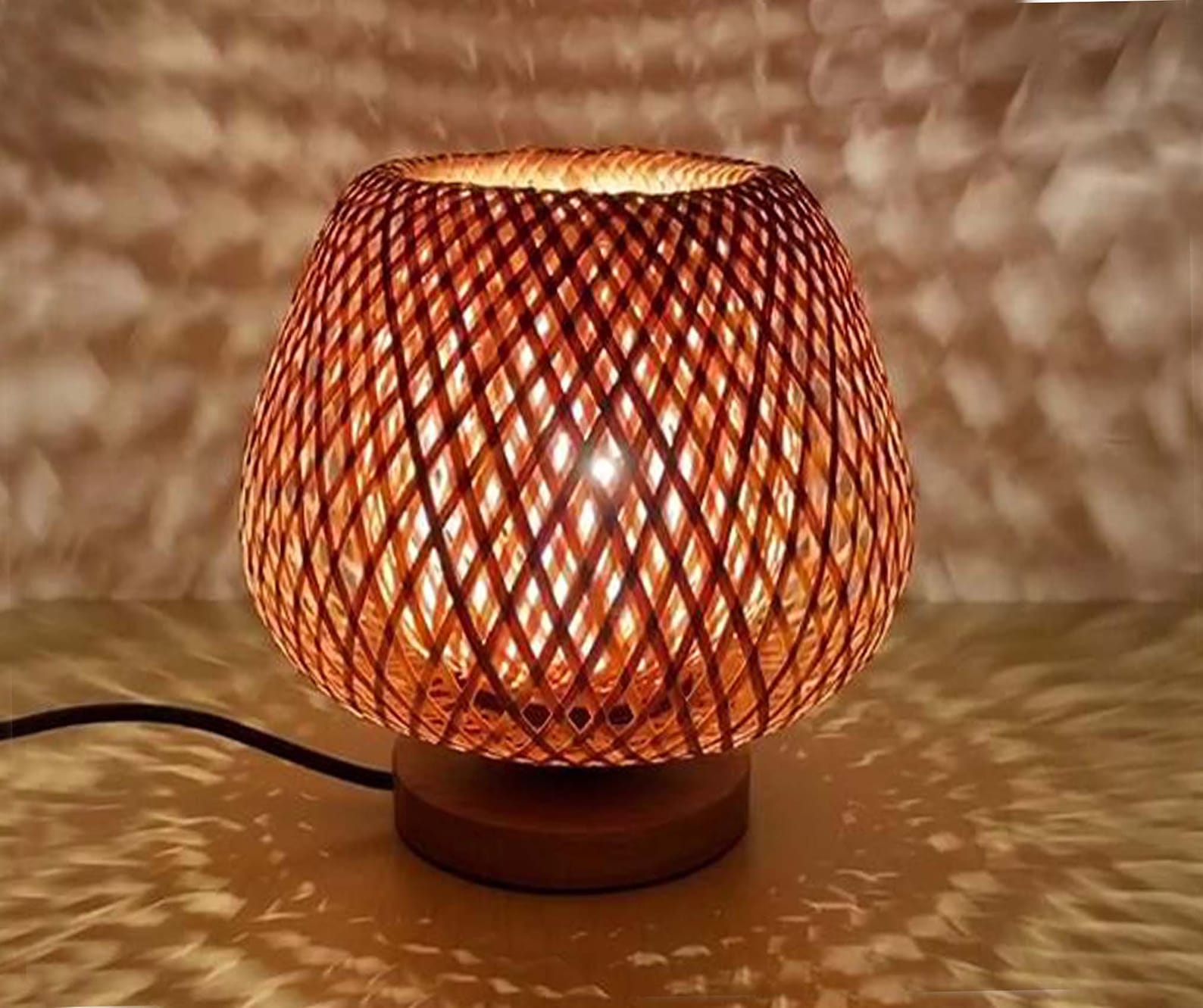 Bamboo Shade and Wooden Base Desk Lamps home Living Table | Etsy