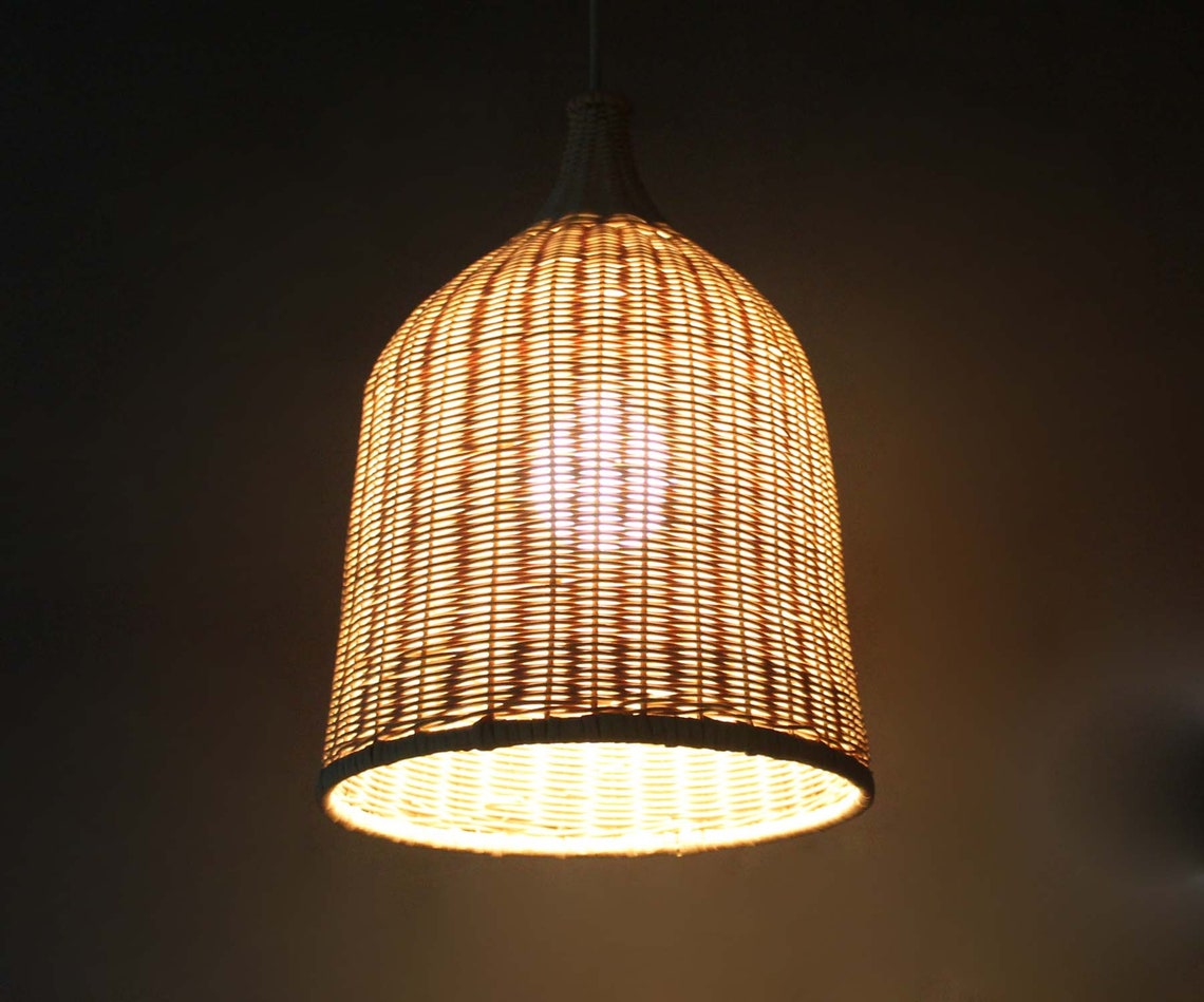 Rattan Basket Hanging Lighting Rattan Pendant Light Rustic - Etsy