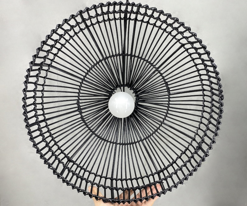 Black Rattan Bell-shaped Pendant Light Brown Lamp Shade | Etsy