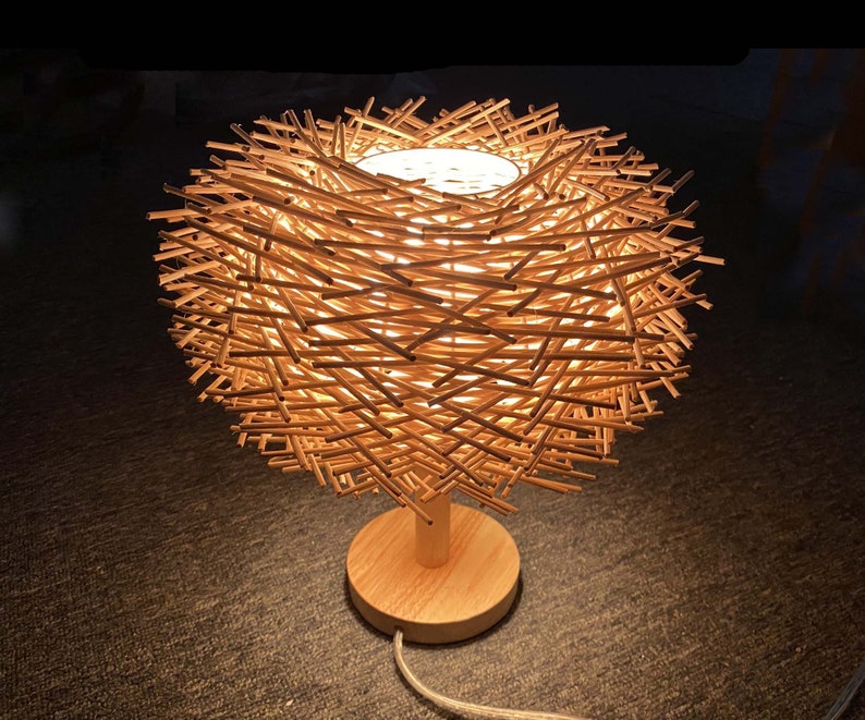 Bird Nest Table Lamp Rattan Desk Lighting Countryside | Etsy