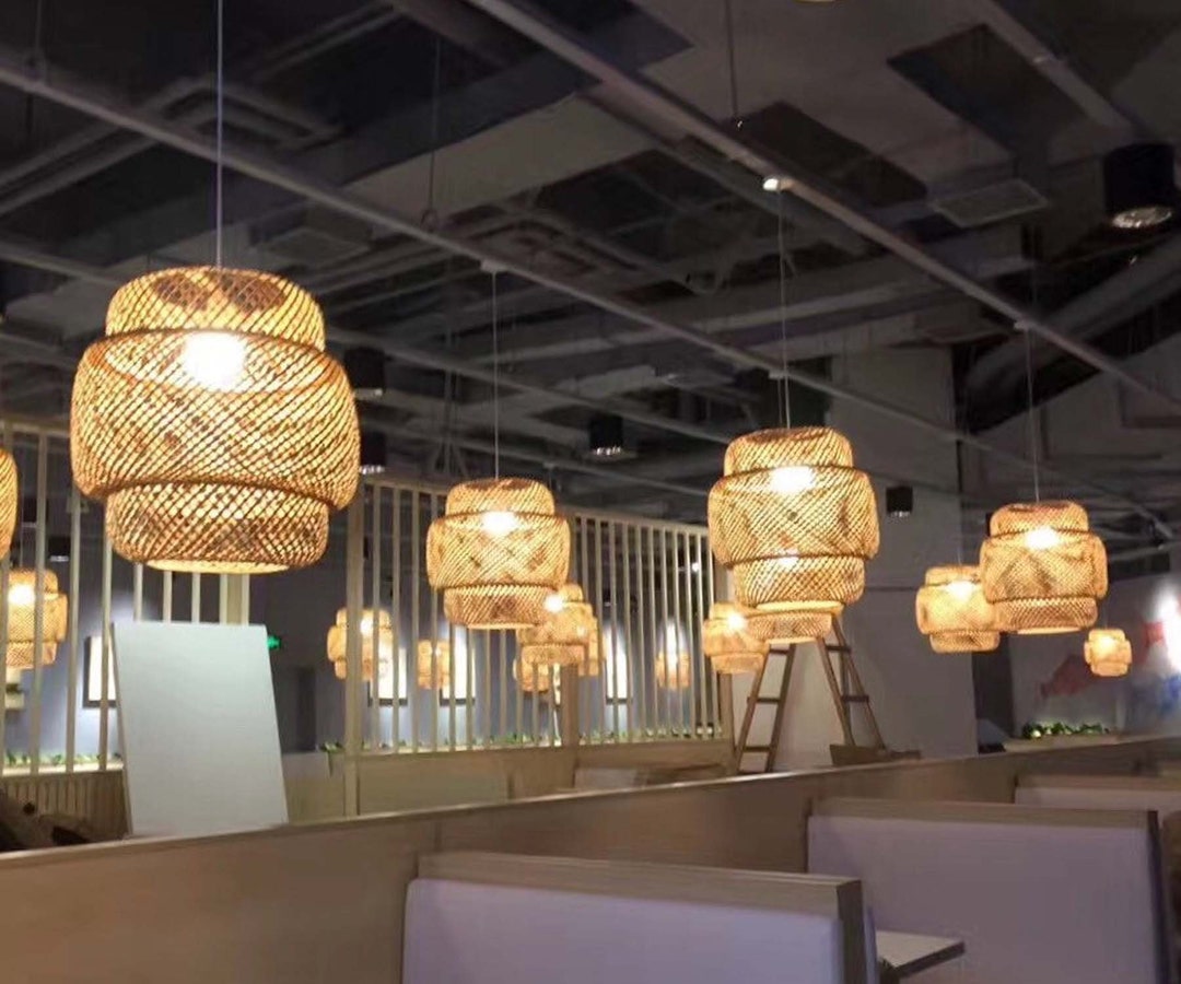 Natural Bamboo Tower Pendant Light - Rustic Bamboo Lighting - Three ...