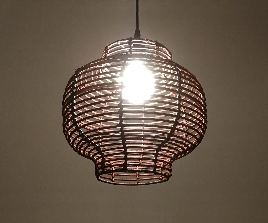 Fish Tank Shape Brown Rattan Pendant Vintage Lightinig - Etsy