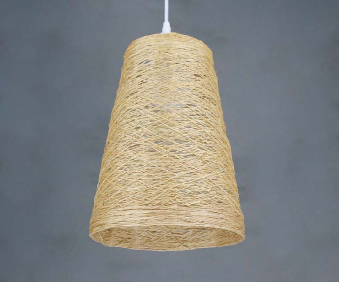 Natural Color Hemp Rope Hand Winding Pendant Light - Rustic Style Lamp ...