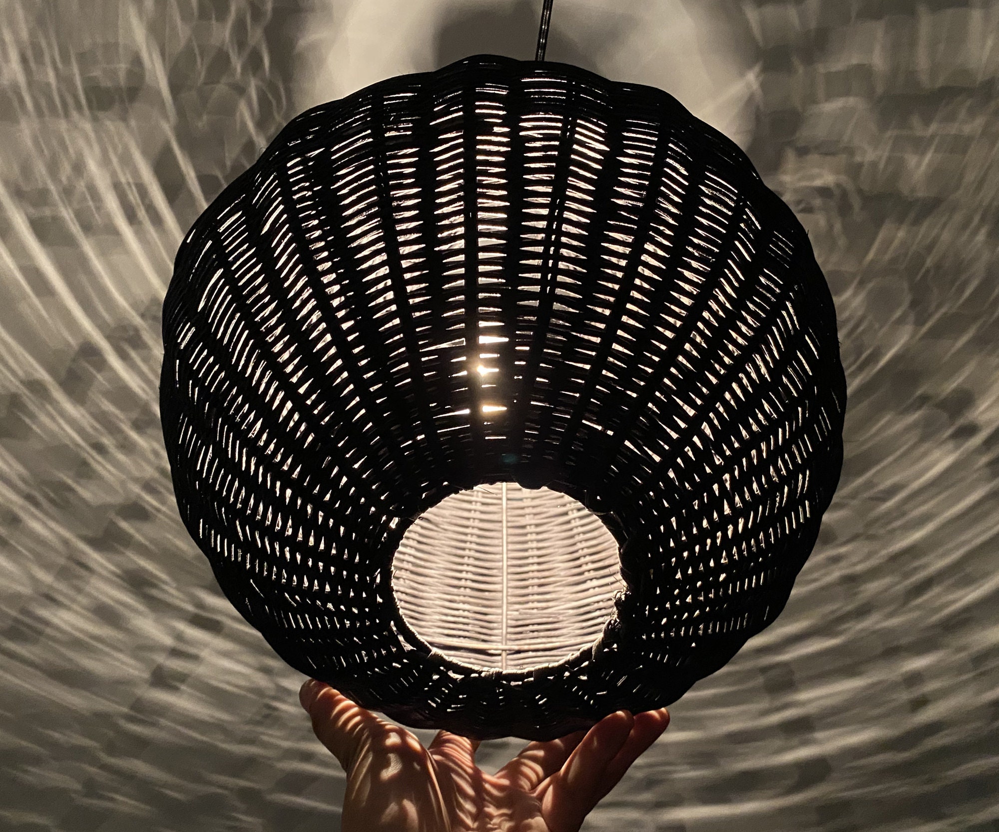 Black or Natural Rattan Color Spherical Lighting Fixtures | Etsy