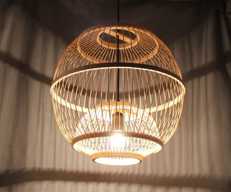 Spherical Bamboo Sticks Lighting Fixtures Black Vintage | Etsy