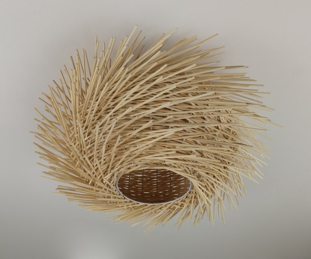 Bird Nest Rattan Flush Mount Light, Handwoven Ceiling Lamp, Boho ...