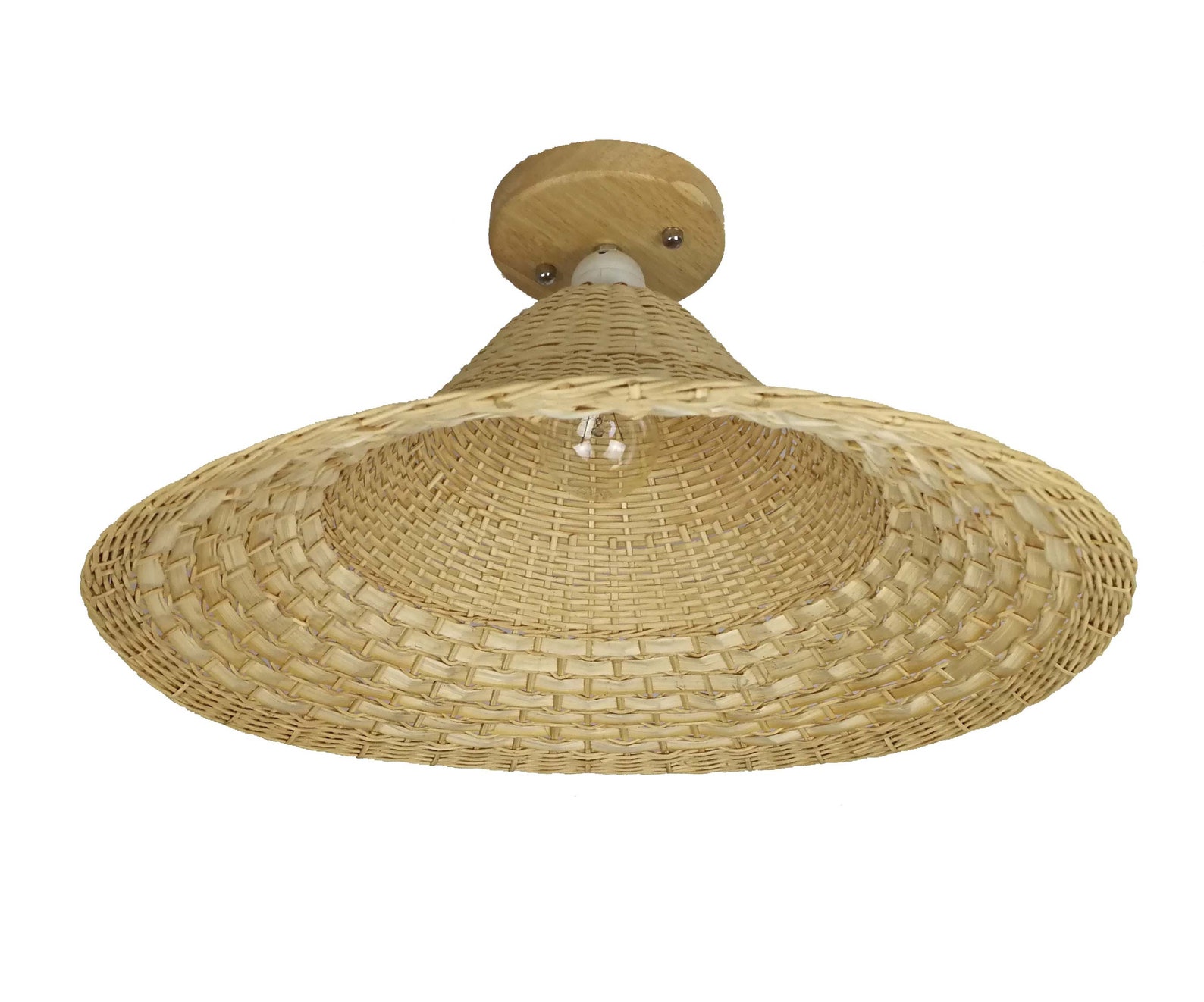 Rattan Sunshine Hat Ceiling Light - Boho Flush Mount Fixture - Etsy