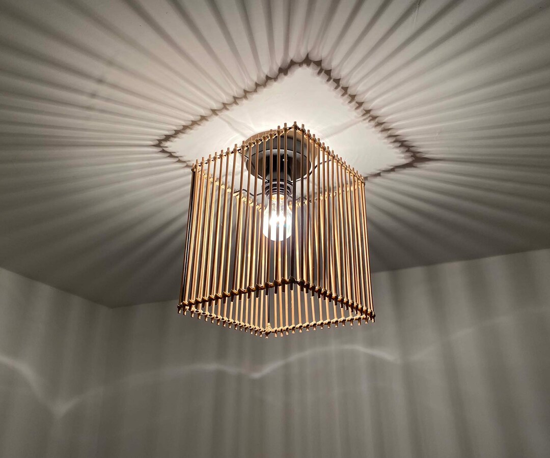 Handwoven Bamboo Flush Mount Lighting: Cuboid Low Ceiling Lamp - Etsy