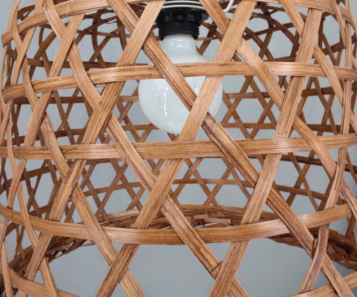 Hand Woven Basket Bamboo Pendant Light Rustic Lighting | Etsy