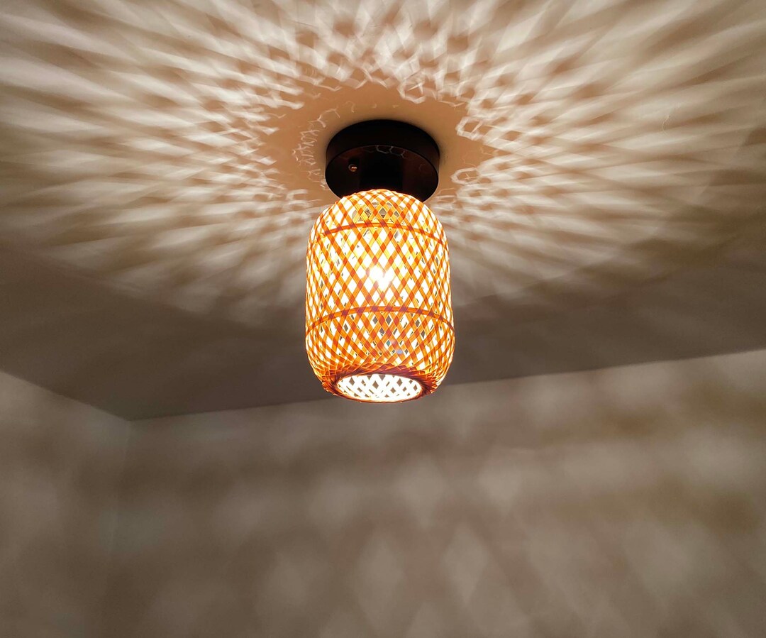 Small Bamboo Flush Mount Light: Woven Decorative Lighting (5''x9.8 ...