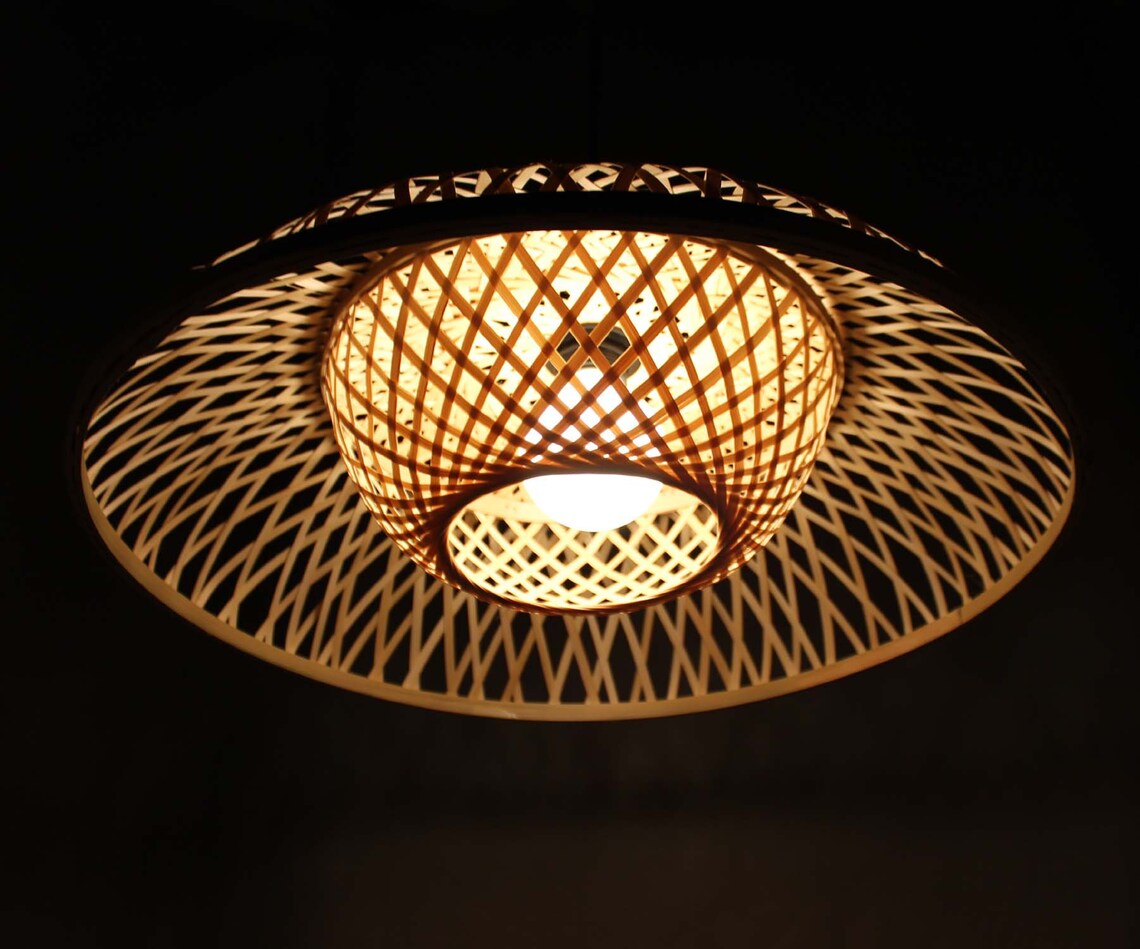 Double Round Shades Bamboo Pendant Lights Rustic Lighting - Etsy